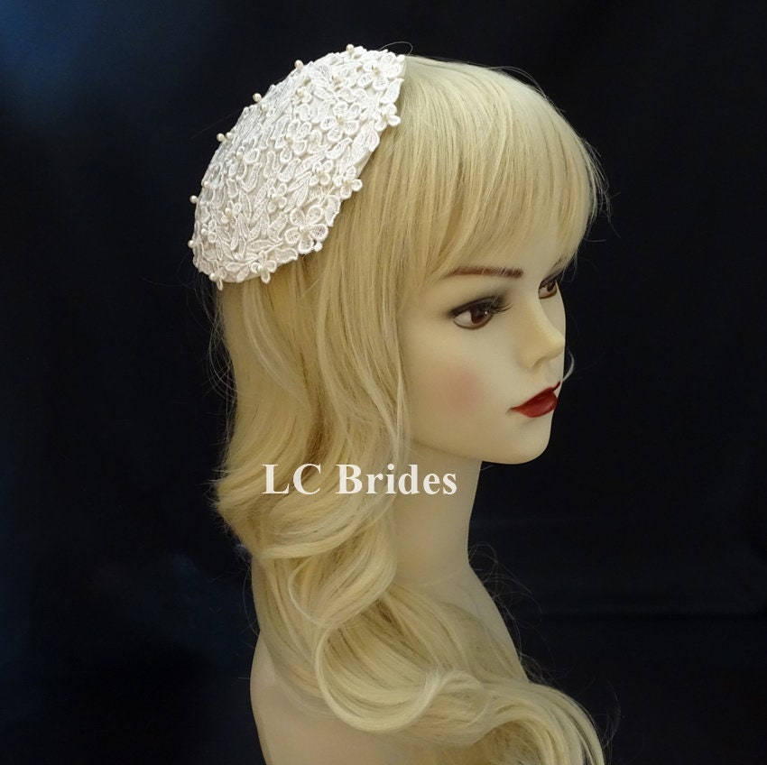 Ivory Wedding Mini Hat Ivory Lace Fascinator Hat Ivory - Etsy