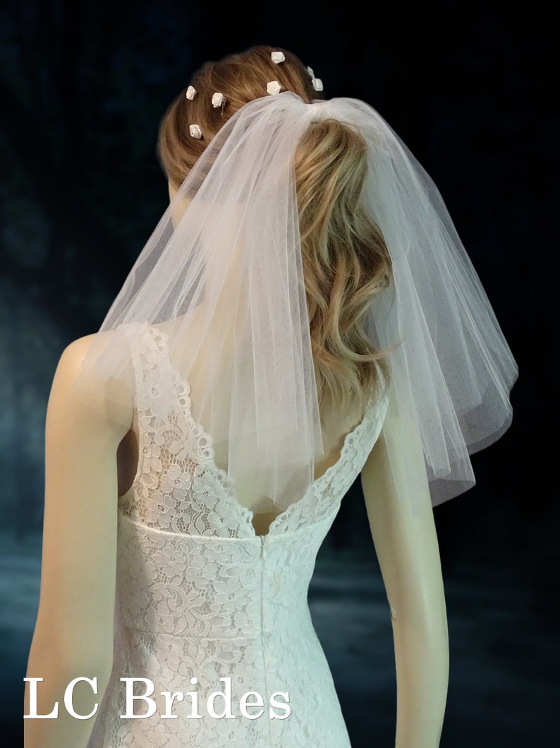 Short Ponytail Wedding Veil, Veil With Bow, Short Veil, White, Ivory ...