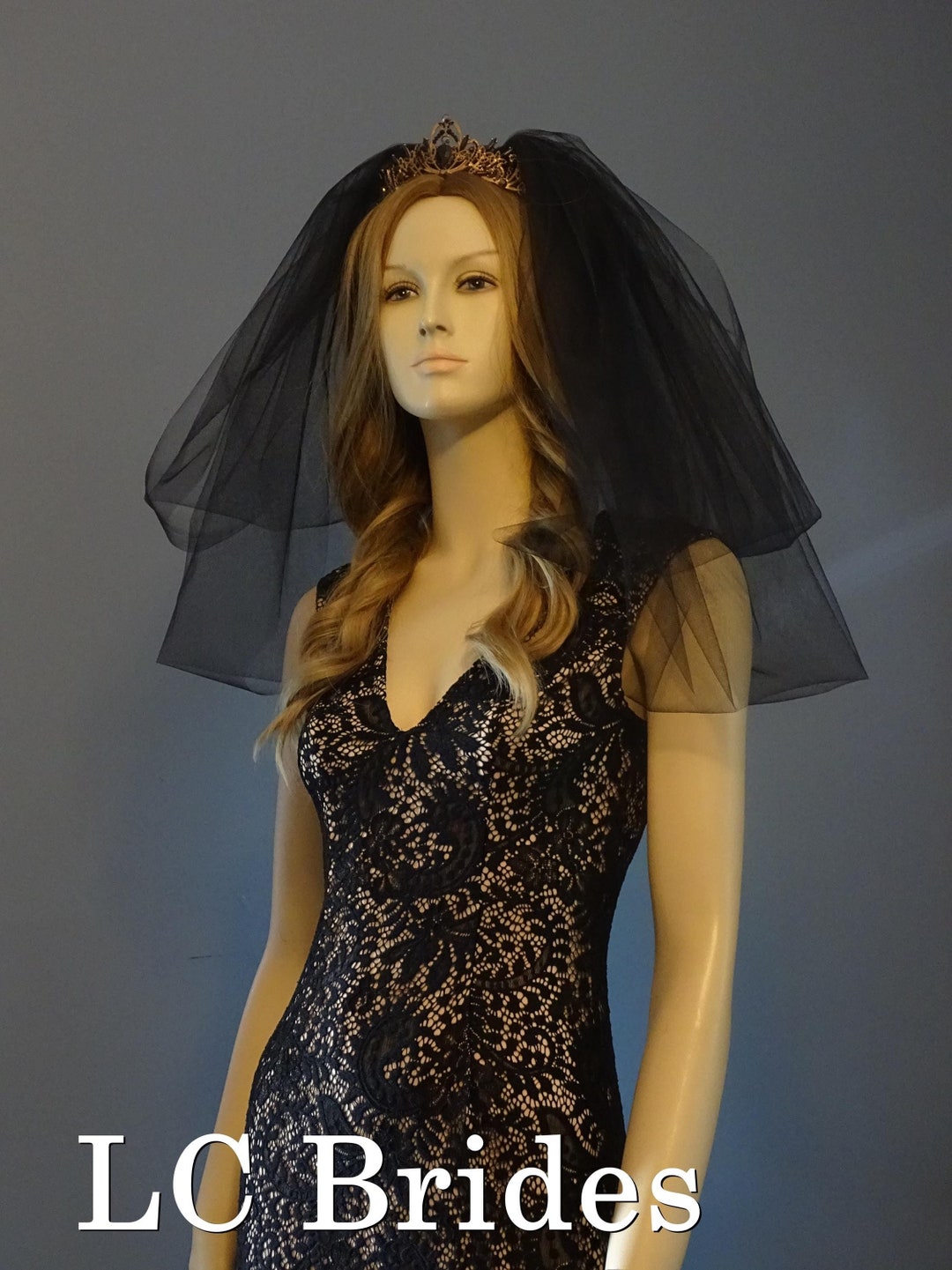 2 Tier Black Bubble Wedding Veil, Modern Bubble Veil, Short Wedding ...
