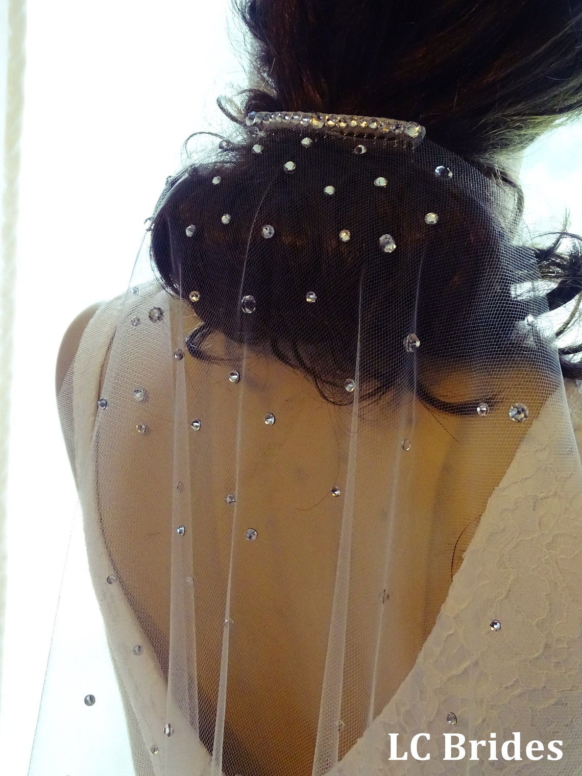 Crystal Drop Veil, Crystal Wedding Veil, Ivory Veil, Sparkling Crystal ...