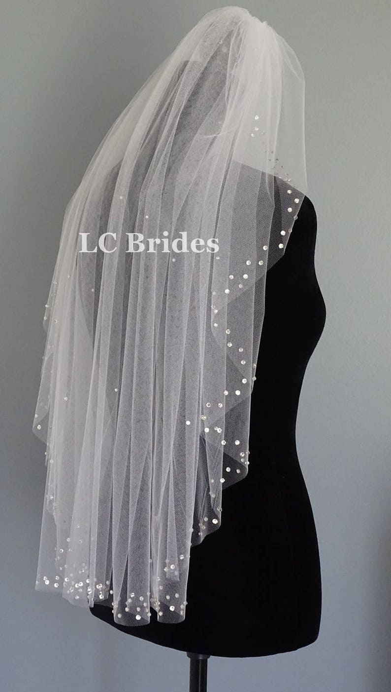 Wedding Veil With Crystals, Sparkle Veil, 1 Tier Veil, Crystal Veil ...