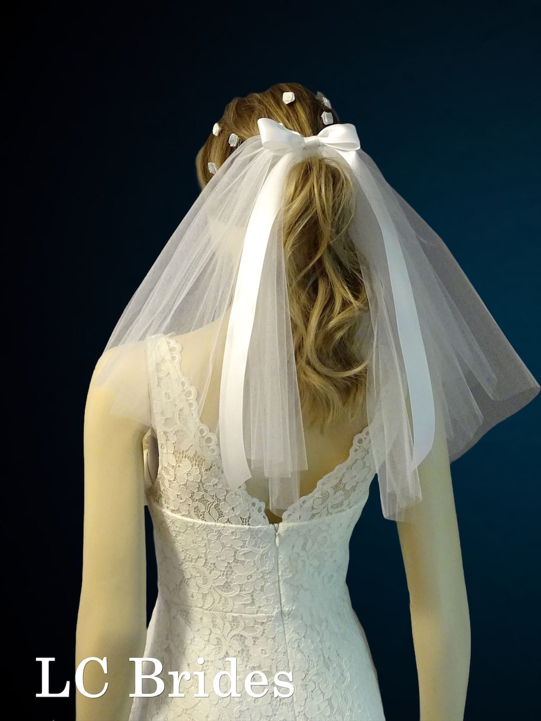 Short Ponytail Wedding Veil, Veil With Bow, Short Veil, White, Ivory ...