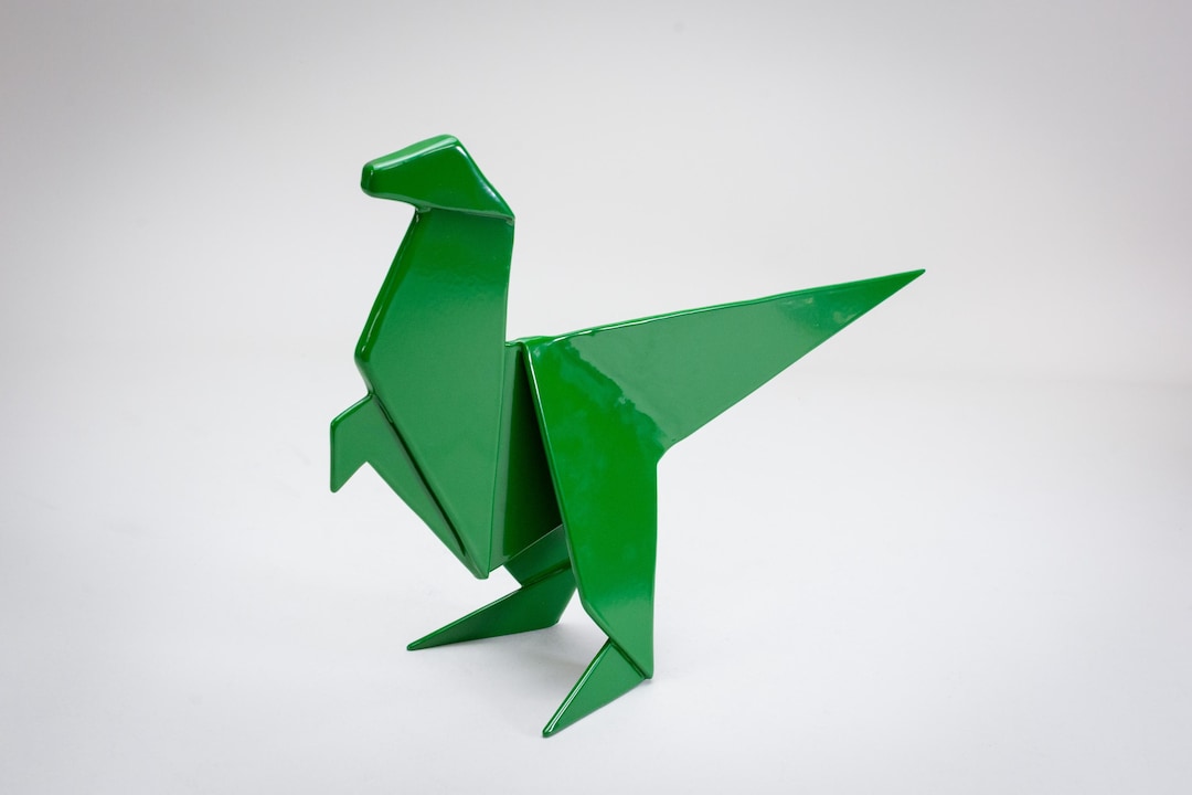 Steel Origami Dinosaur Raptor Sculpture | Large | Green | Metal - Etsy