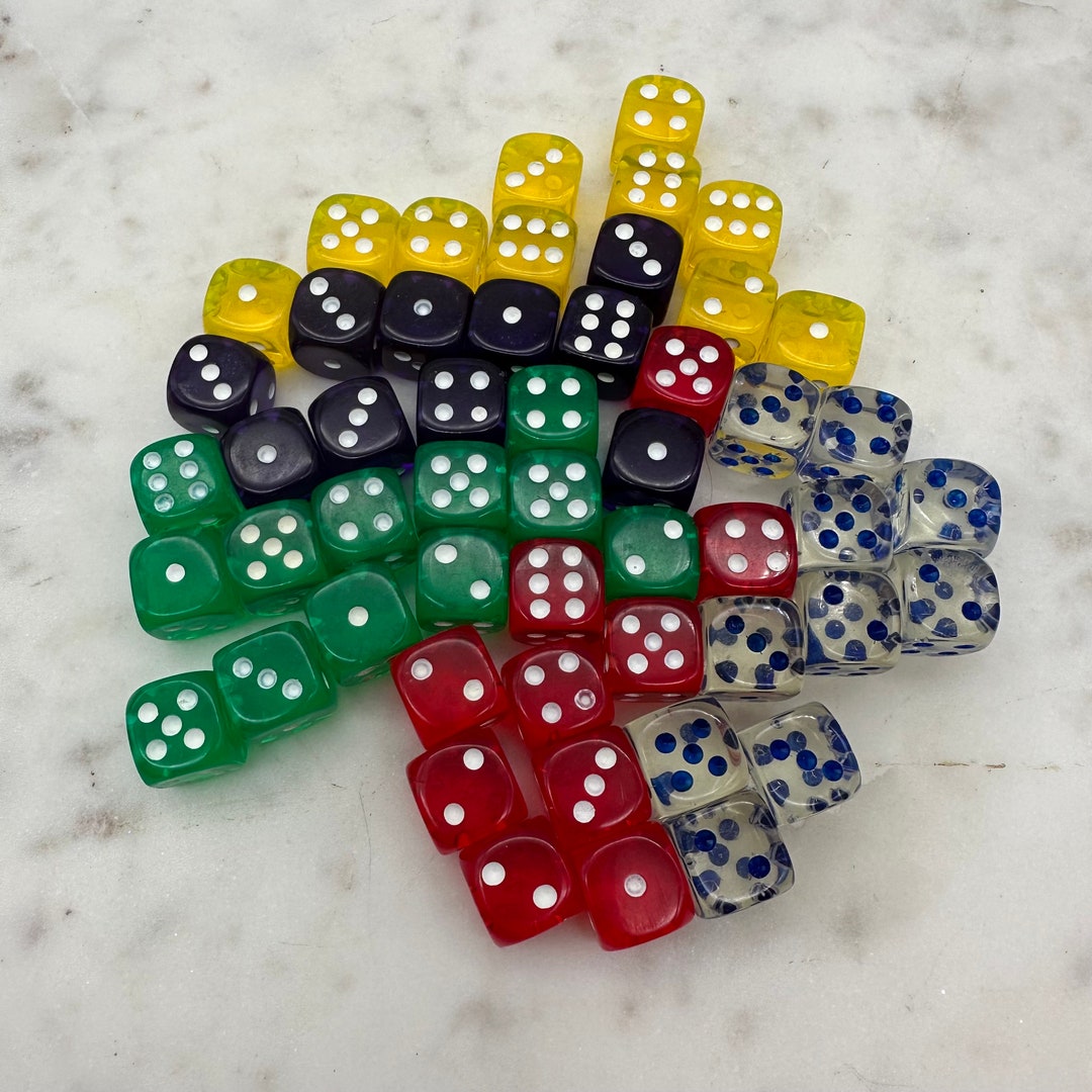 Vintage Set of 2 Dice 1/2 Inch Plastic Dice Blue Red Clear Yellow Green ...