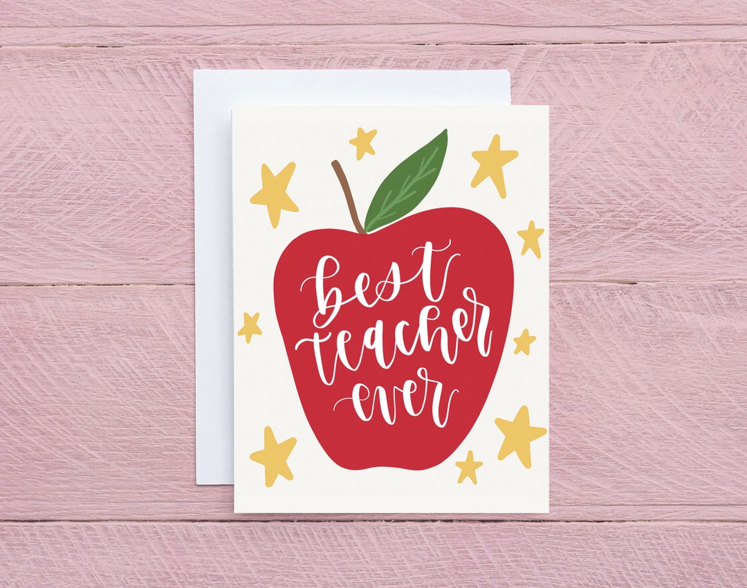 Teacher Appreciation Card Best Teacher Ever Card With Apple - Etsy