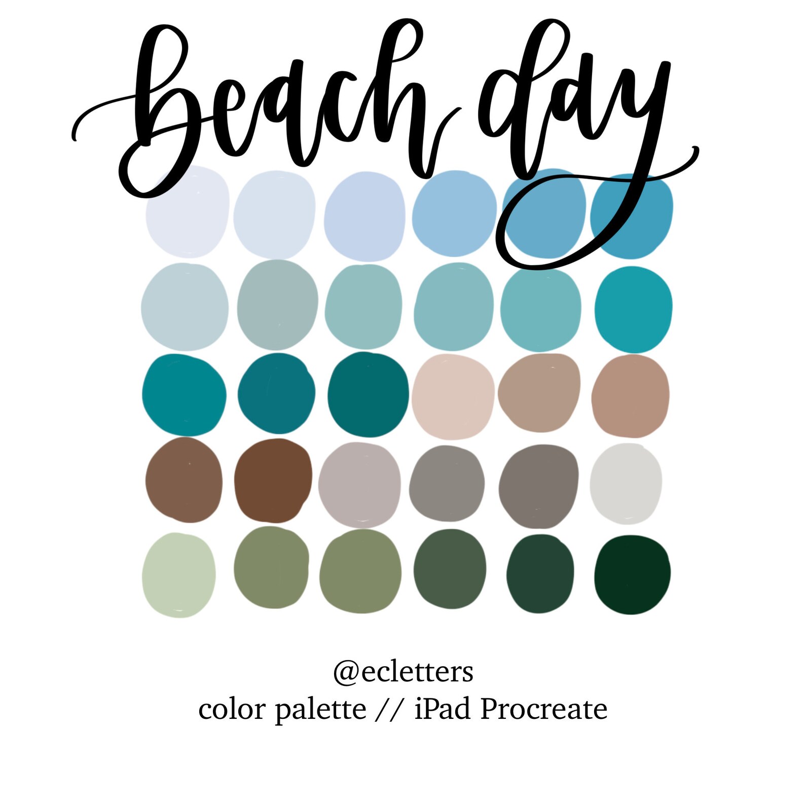 Beach Day Color Palette Ipad Lettering Color Swatch | Etsy