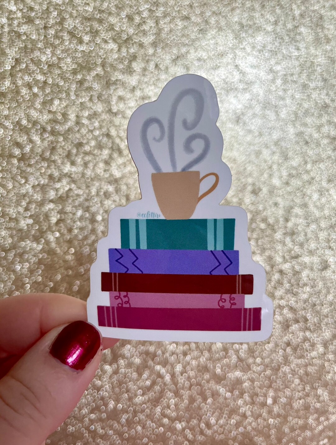 Stack of Books With Tea Cup Sticker Bookworm Bibliophile Sticker for ...