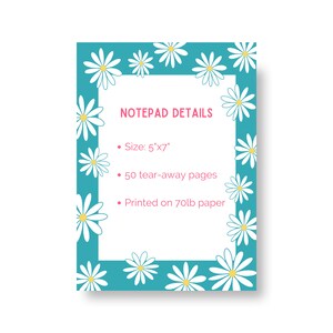 Blue and Yellow Daisy Notepad | 5x7" Notepad With 50 Tear-off Pages ...