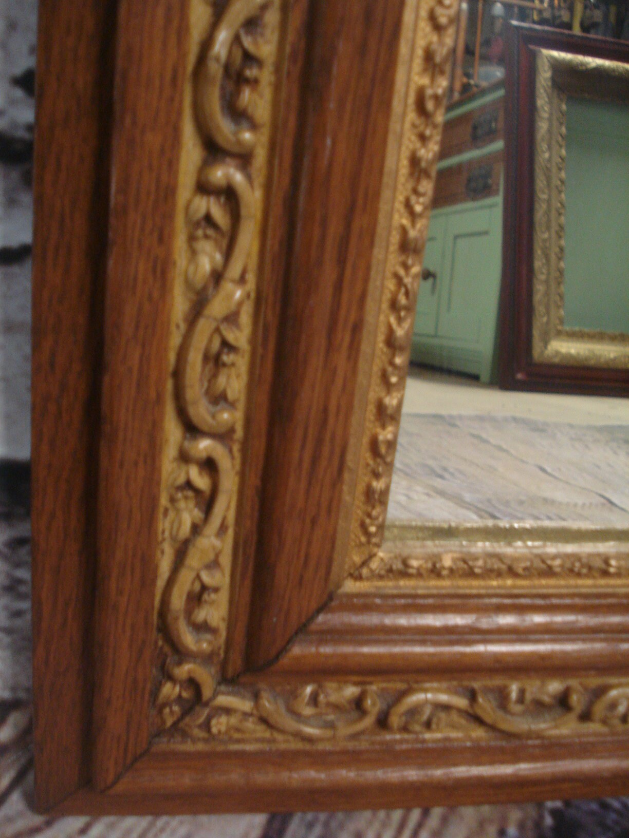 ANTIQUE Solid Red Oak Gold, CARVED, Frame With Mirror 28" X 24" - Etsy