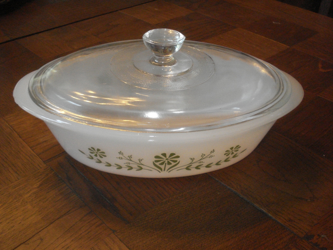 Glasbake Casserole W/lid Oval, Primrose Dream in Green 1qt MCM, Model ...