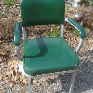 Mid-century Modern Green Leather & Metal, Armed, Office Chair by United ...