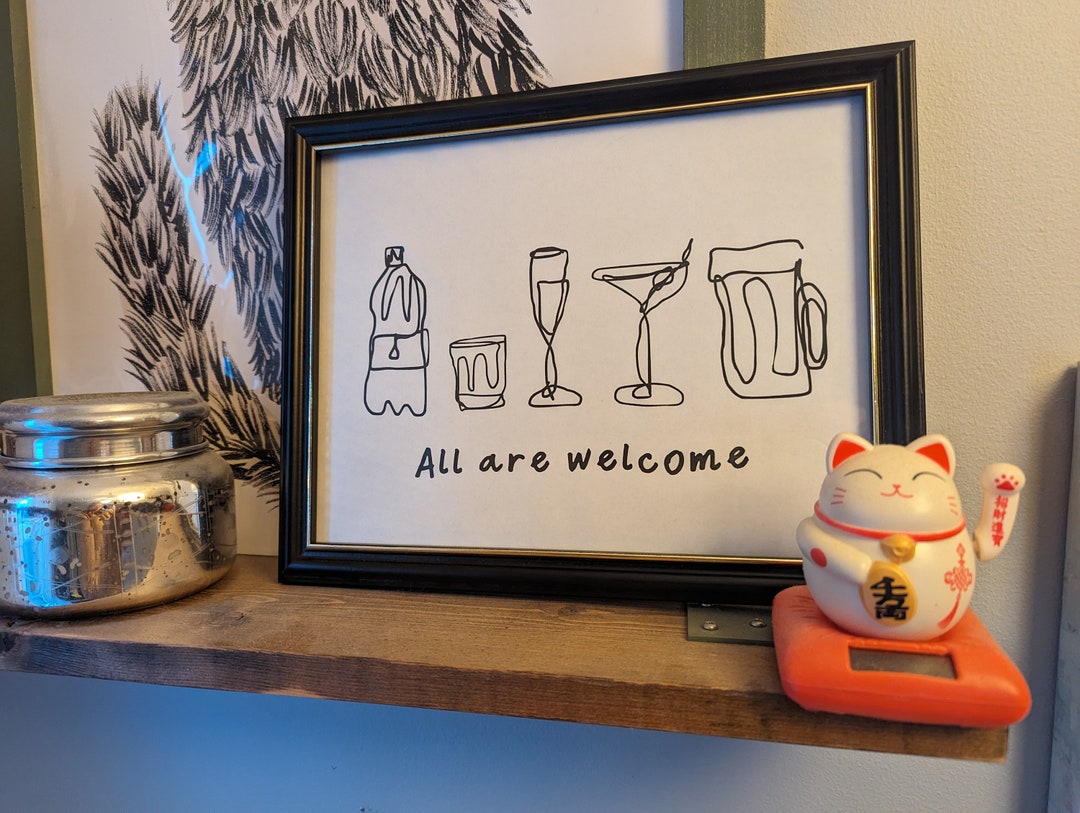 Line Drawing Minimalist Bar Art - Cocktails Beer Drawing - Coexist, All ...