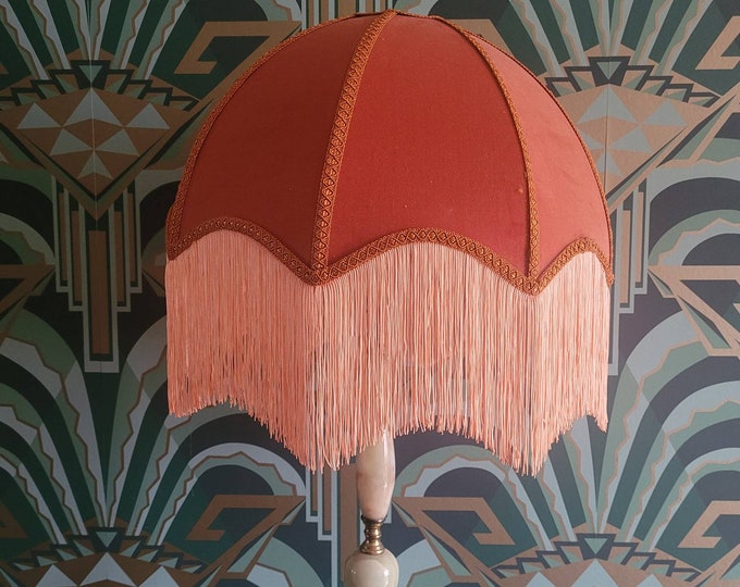 Art Deco, Copper & Peach Velvet Fringed Lampshade. - Etsy