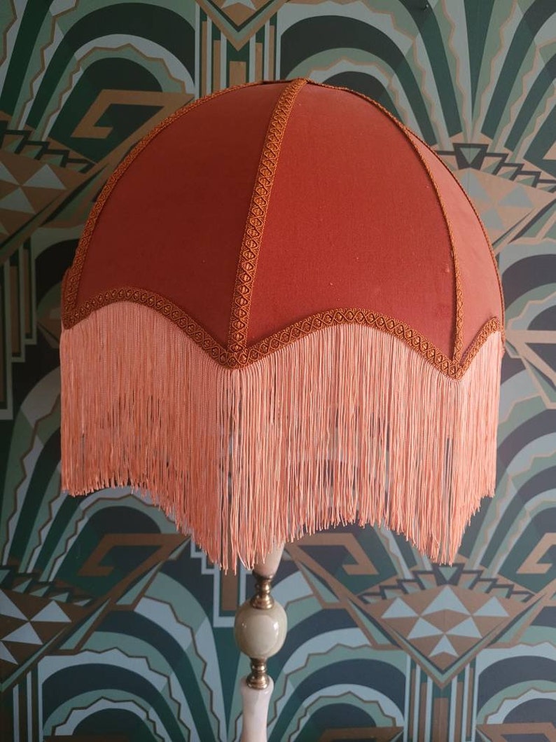 Art Deco Copper & Peach Velvet Fringed Lampshade. - Etsy