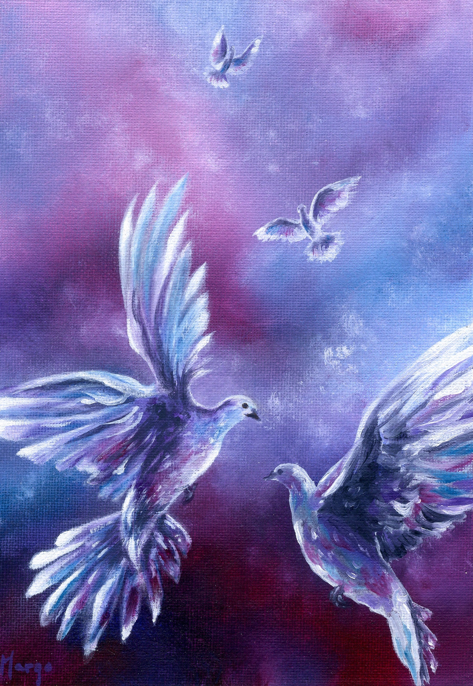 Doves Print. Oil Painting Print. Doves - Hope Bringers. Colorful and ...