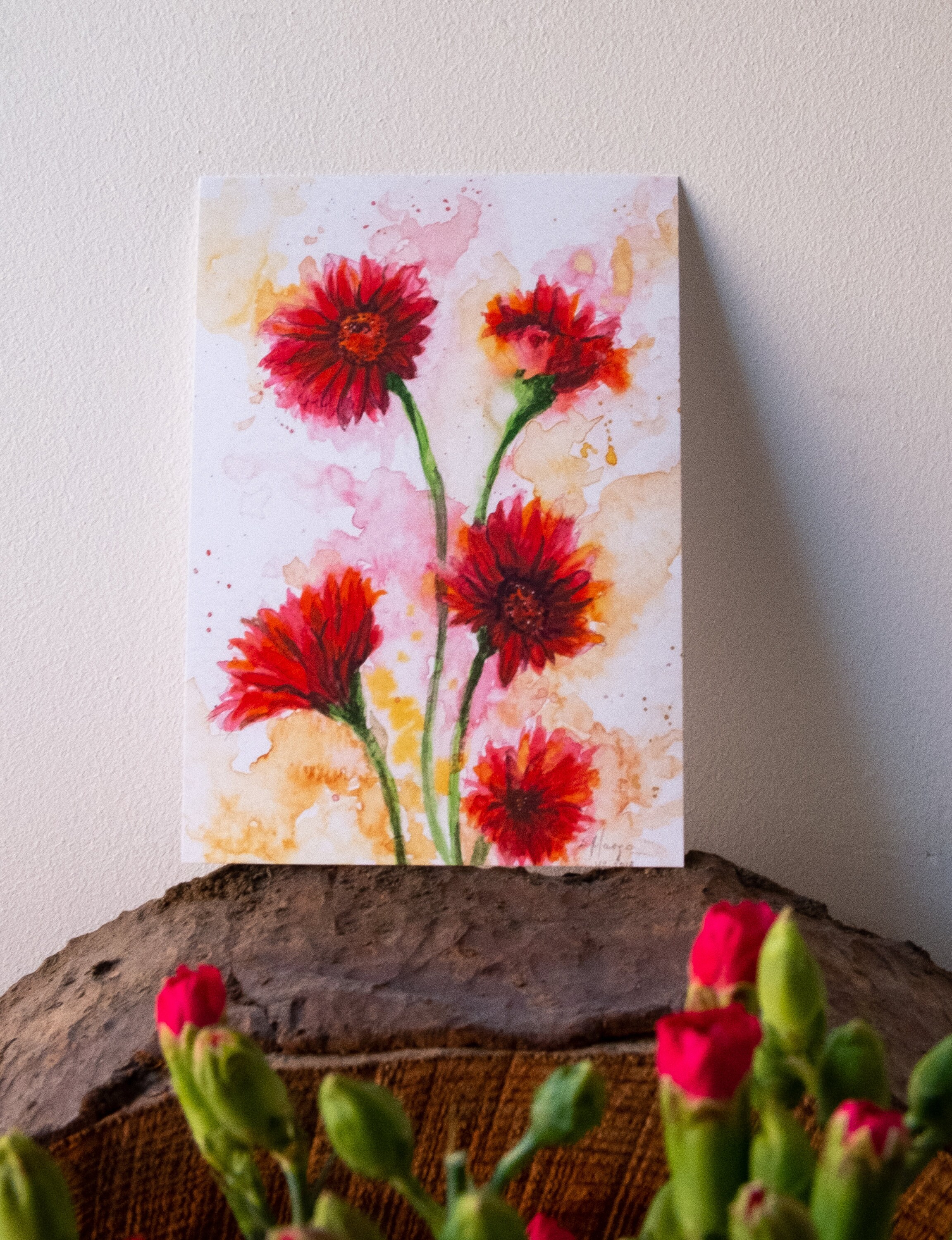 Red Gerbera Daisy Watercolour Painting Print. Floral Wall Decor. - Etsy