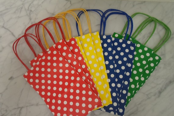 Paper Bags with Handles-Primary Colors White Polka Dot Bags | Etsy