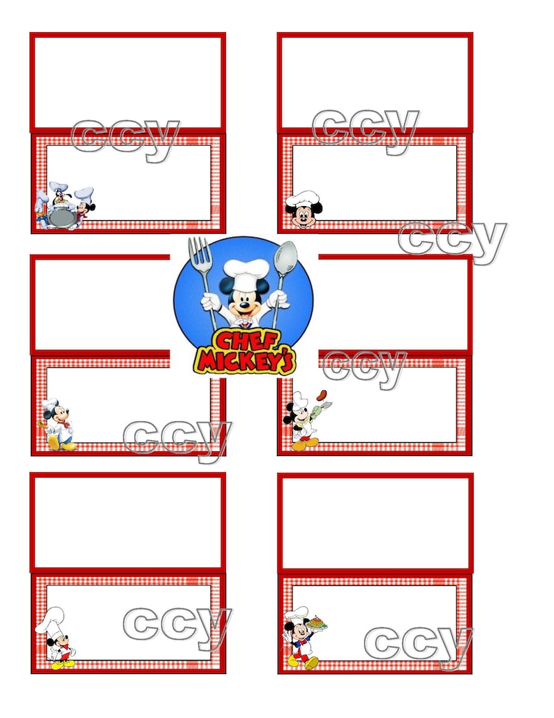 DIGITAL Chef Mickey Food Tags Food Tent Labels Place Cards | Etsy