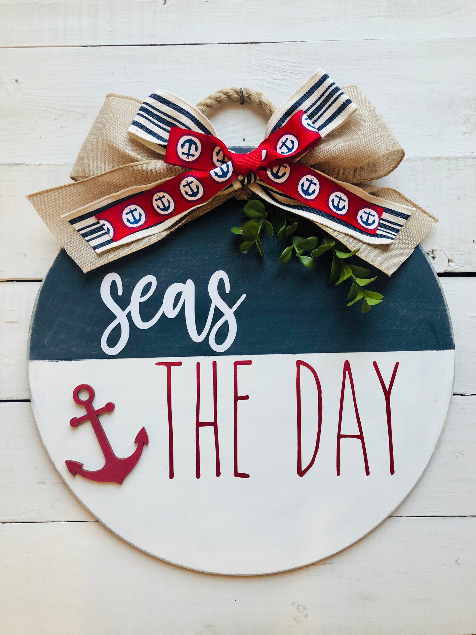 Seas the Day Round Wood Hanging Sign, Hanging Signs, Wood Signs, Round ...