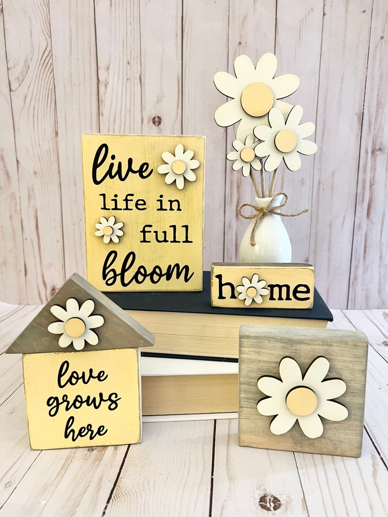 Wood Daisy Bouquet and Sign Set of 2 - Etsy