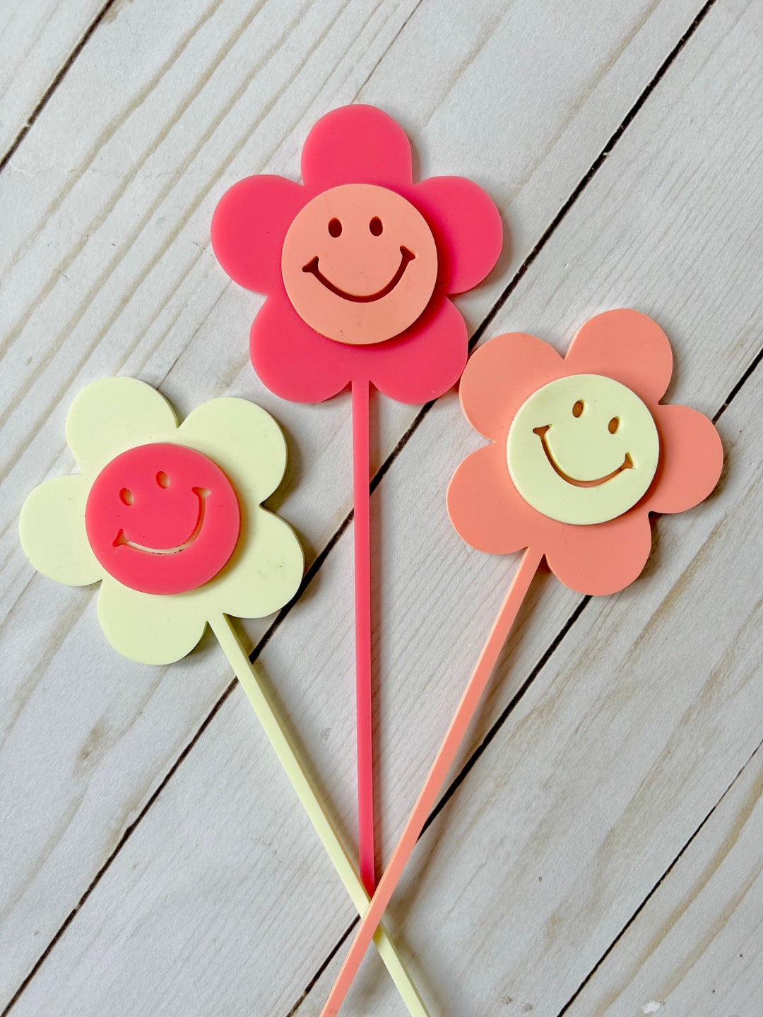 Smiley Face Cake Toppers or Smily Plant Pick - Etsy