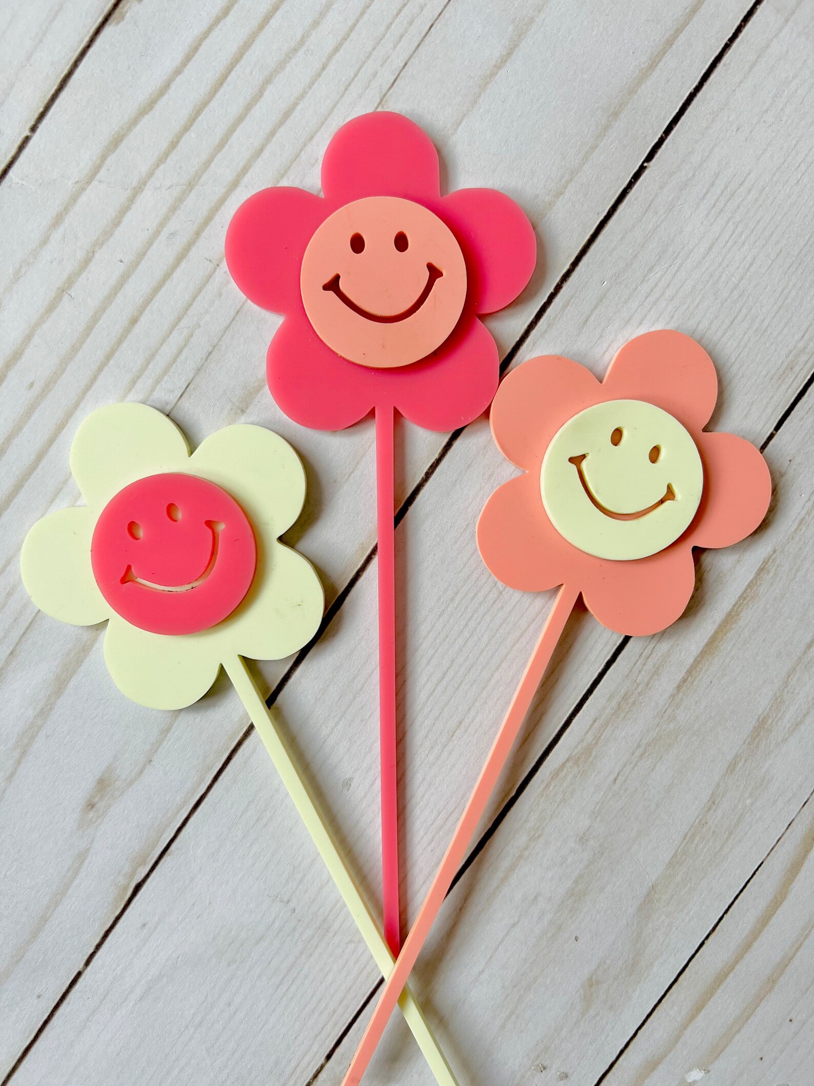 Smiley Face Cake Toppers or Smily Plant Pick - Etsy