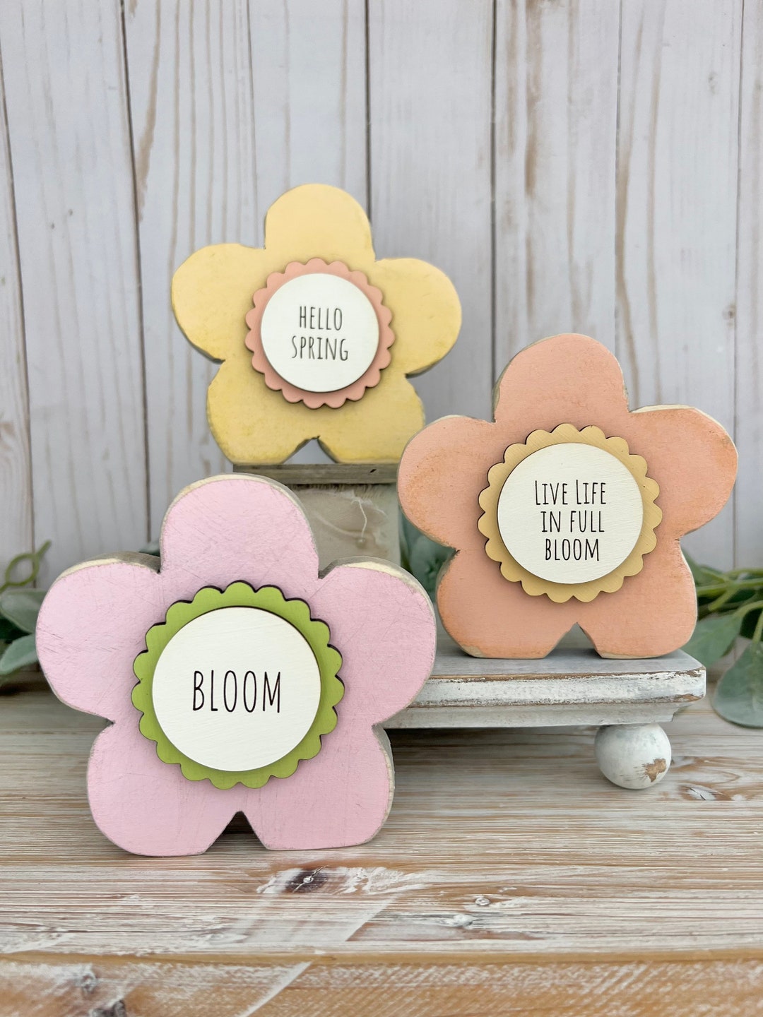 Wood Flower, Spring Flower, Tiered Tray Decor - Etsy