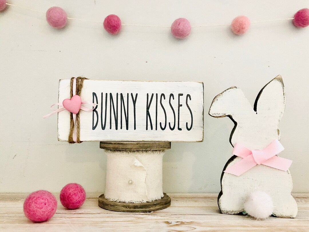 Set of 2 Bunny and Sign, Bunny Kisses, Easter Decor, Tiered Tray Decor ...