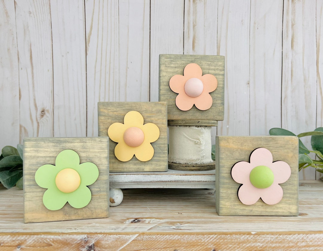 Wood Flower, Spring Flower, Tiered Tray Decor - Etsy