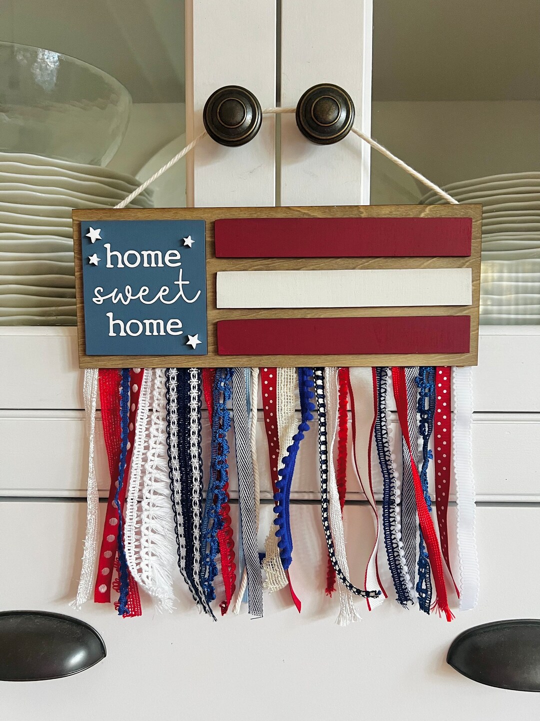 Ribbon Flag Hanger, Hanging Sign, Patriotic Flag Decor - Etsy