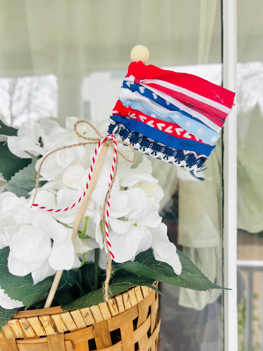 Ribbon Flag, Ribbon Pick, Plant Pick, Patriotic Flag Decor - Etsy