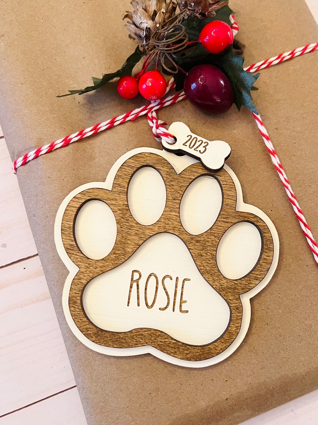 Paw Print Christmas Ornaments Wood Gift Tags Stocking Tags - Etsy