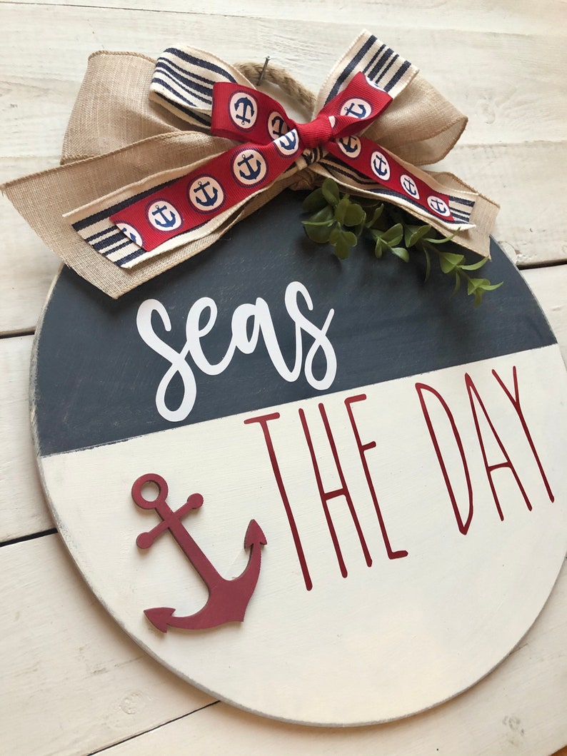 Seas the Day Round Wood Hanging Sign Hanging Signs Wood | Etsy