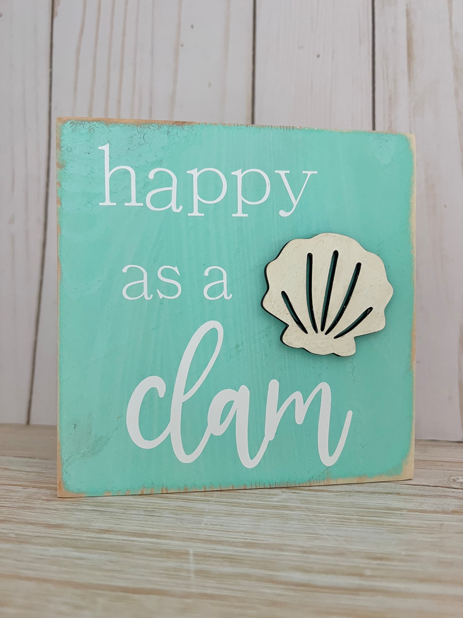 Happy as a Clam Wood Sign, Beach Decor - Etsy