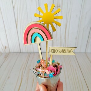 Hello Sunshine Rainbow Bucket Bouquet - Etsy