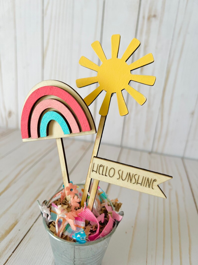 Hello Sunshine Rainbow Bucket Bouquet - Etsy