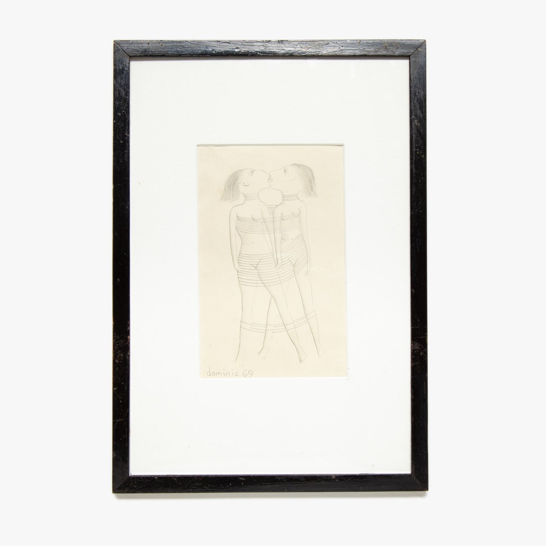 Framed Pencil Drawing of Two Entwined Female Figures by Dominic Fels - Etsy