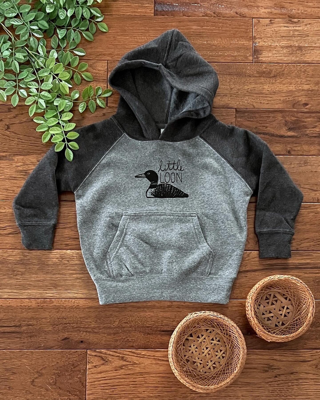 Little Loon Toddler Hoodie, Raglan Sleeve, Grey and Charcoal, Screen ...