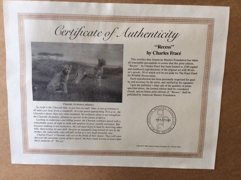 Artist Charles Frace Title Recess Cheetah Picture /signed and - Etsy