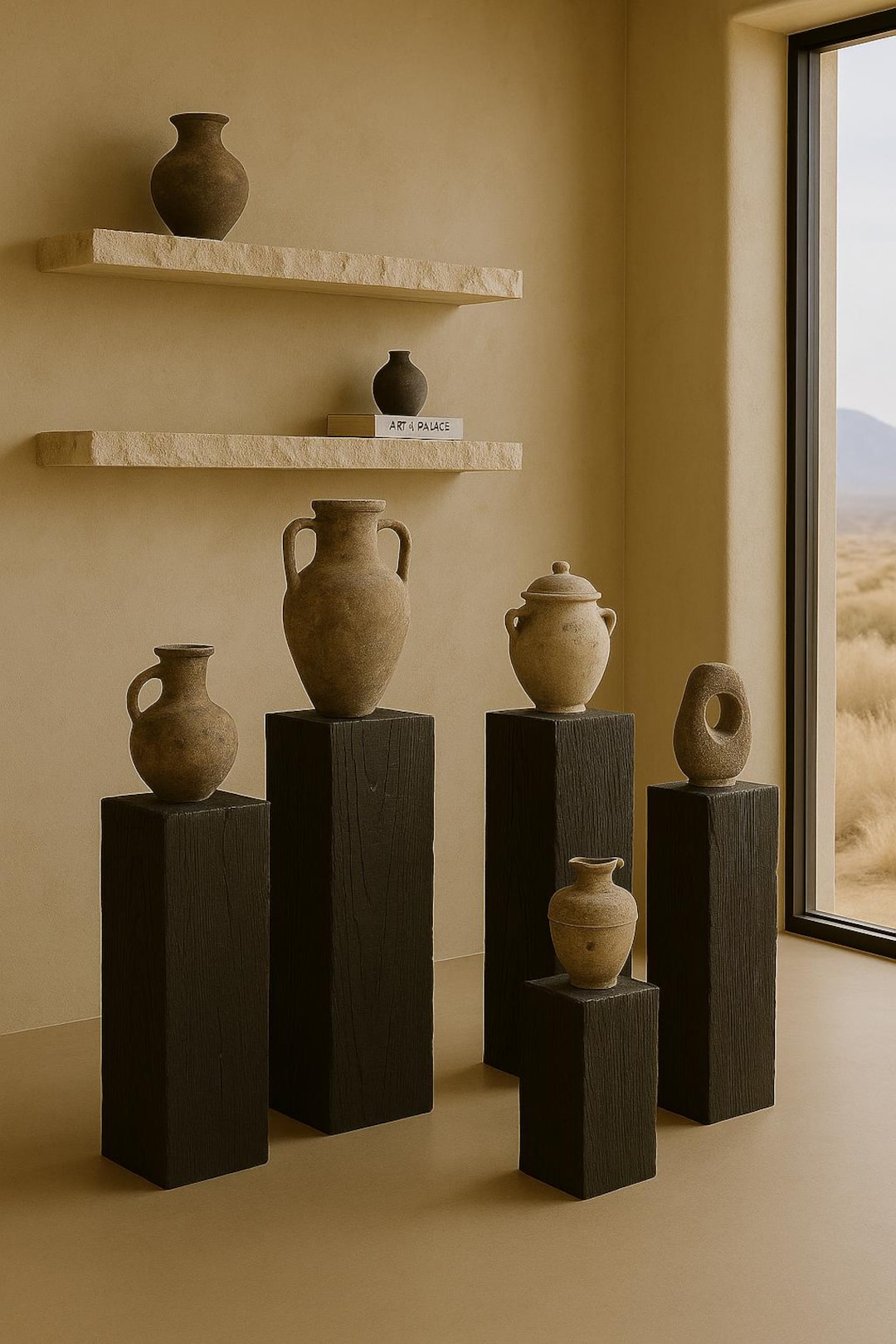 Charcoal Pedestal Column - Shou Sugi Ban Wood Plinth - Monolith ...