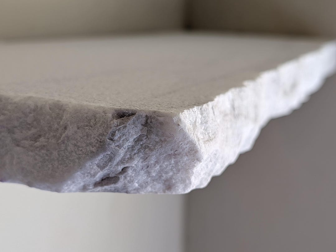 White Marble Floating Shelf With Chiseled Edges - Sandblast Finish ...