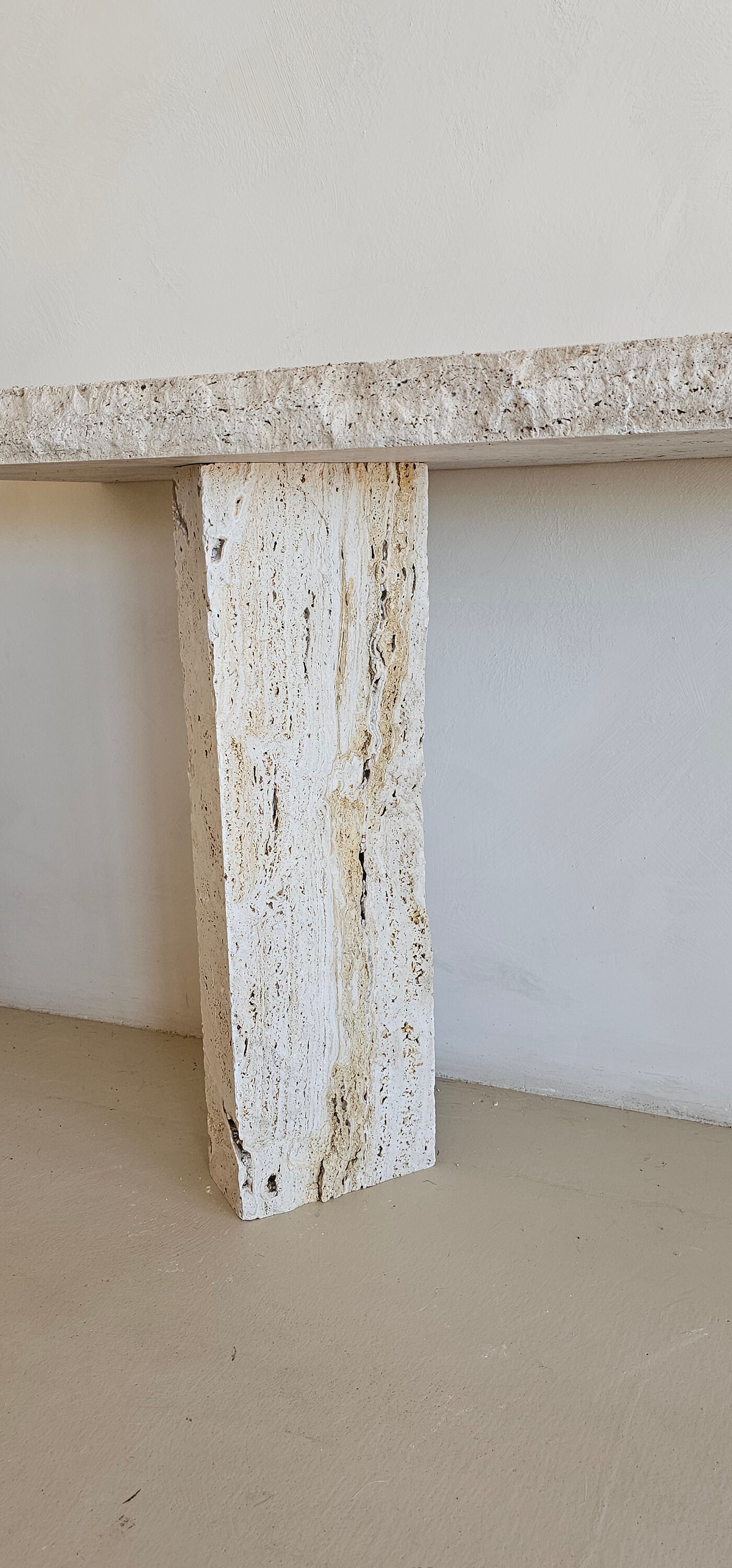 Travertine Stone Console Table With Chiseled Raw Edge - Desk - TV Stand ...