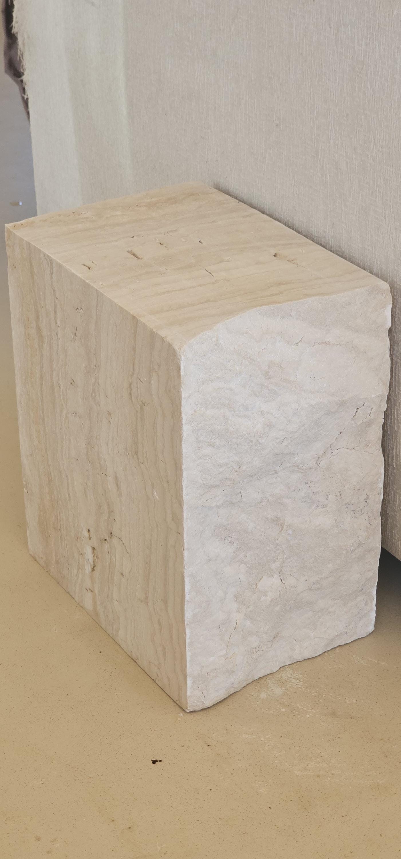 Travertine Stone Side Table - Raw Chiseled Face - Pedestal - Plinth - Etsy