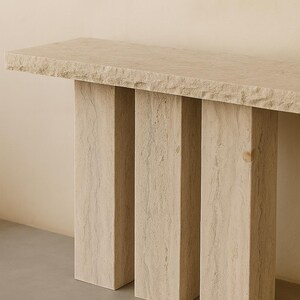 Travertine Stone Console Table With Chiseled Raw Edge Top - Desk - TV ...
