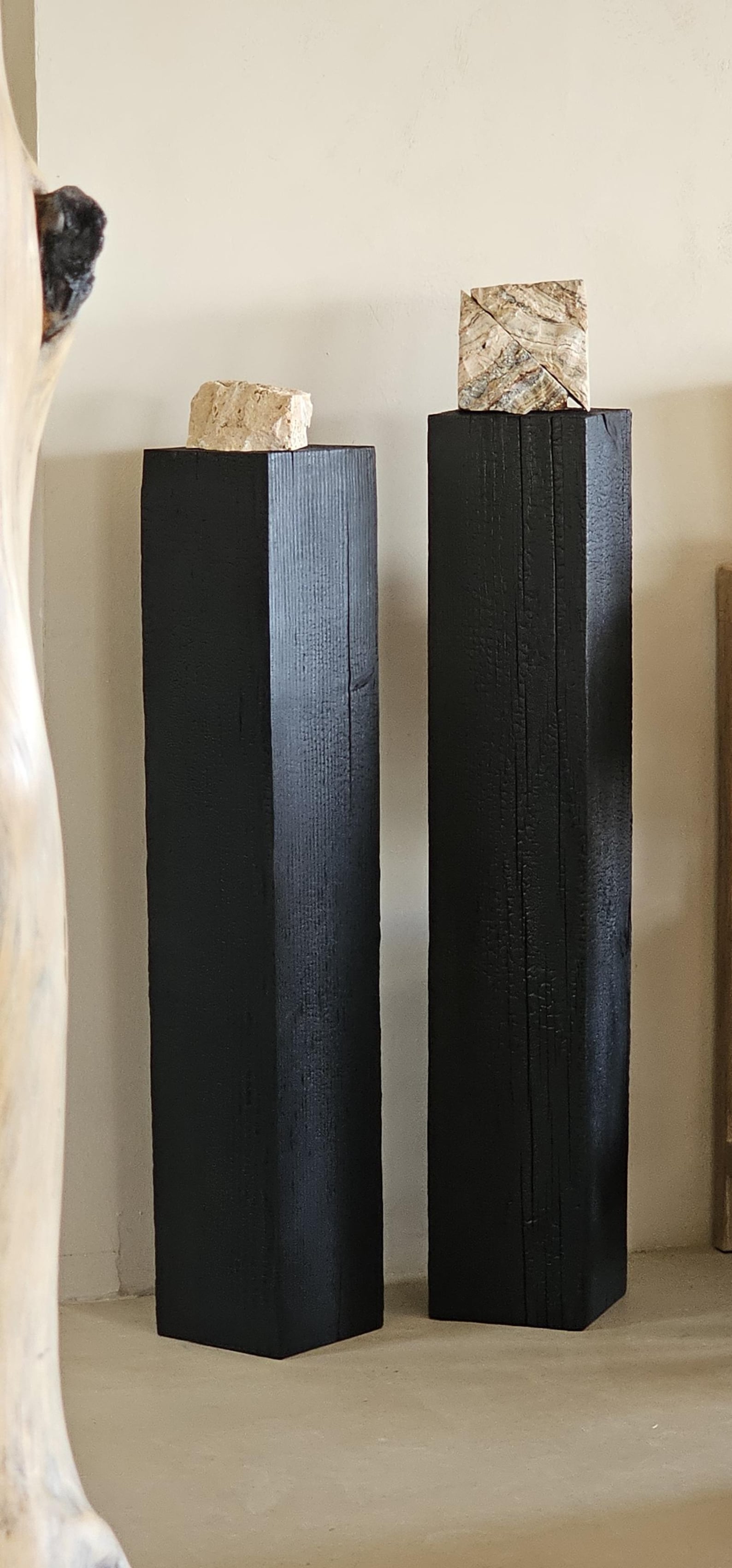 Charcoal Pedestal Column - Shou Sugi Ban Wood Plinth - Monolith ...