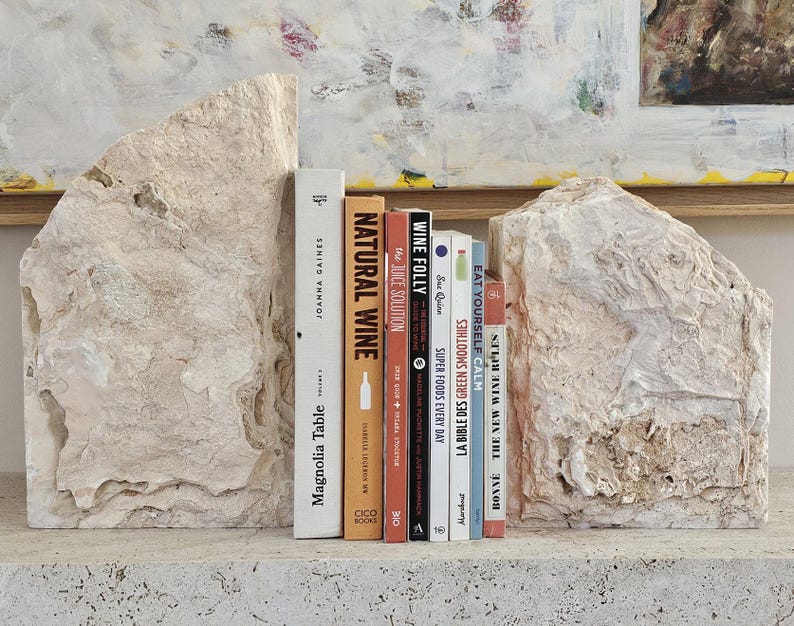 Travertine Heavy Duty Bookend Set - Bookshelf Organization - Bookstop ...