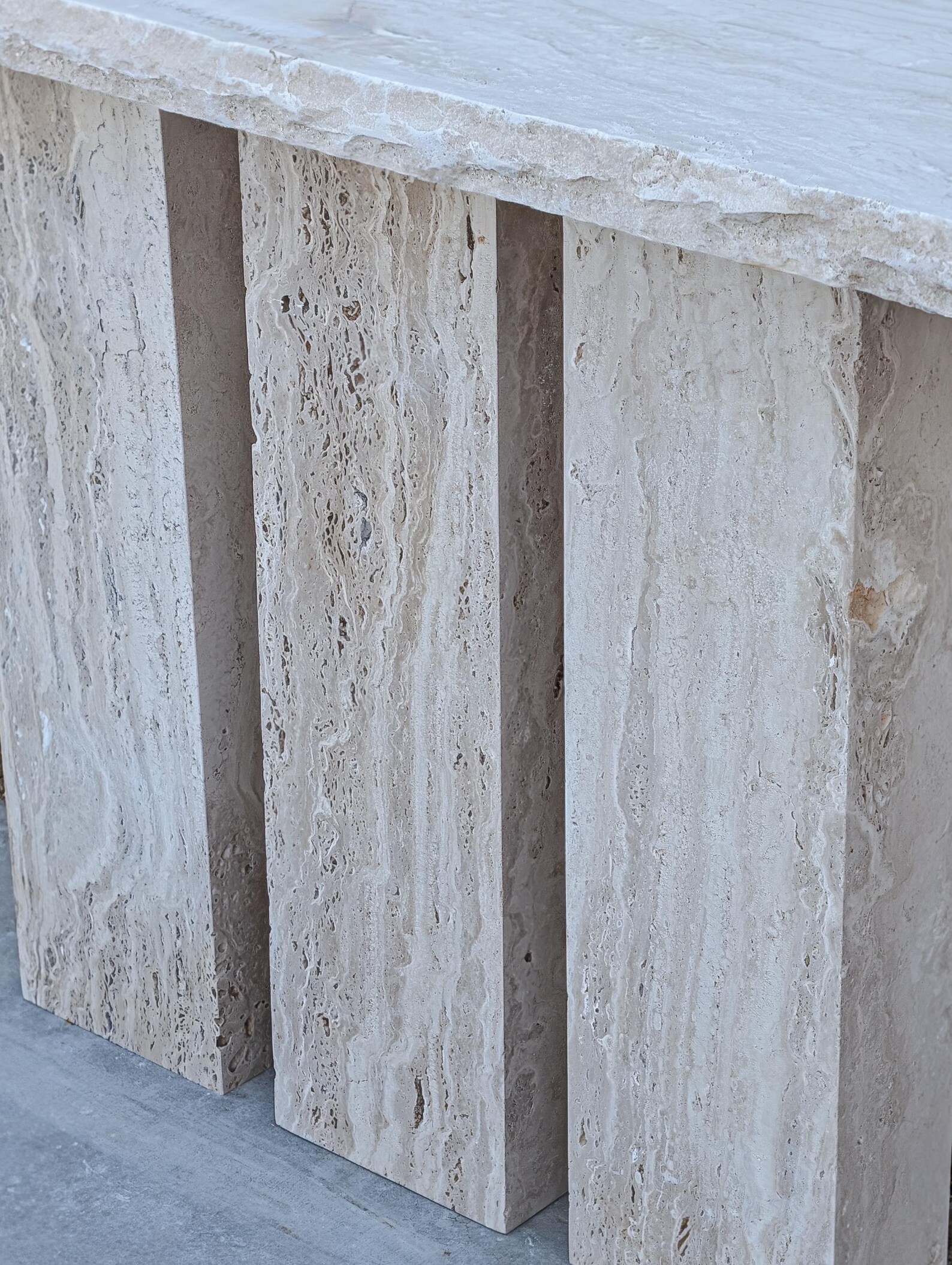 Travertine Stone Console Table With Chiseled Raw Edge Top - Desk - TV ...