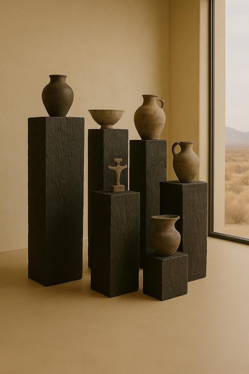 Charcoal Pedestal Column - Shou Sugi Ban Wood Plinth - Monolith ...