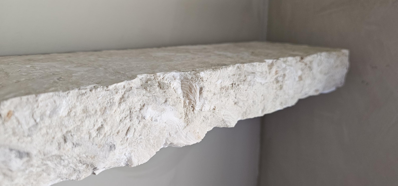 Shell Limestone Floating Shelf With Chiseled Edges. Natural Stone ...