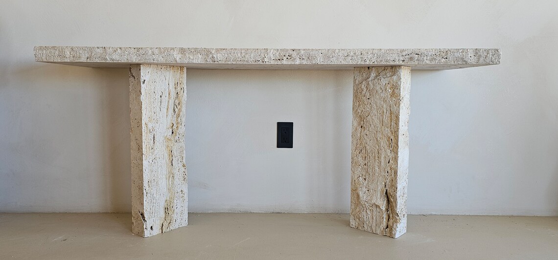 Travertine Stone Console Table With Chiseled Raw Edge - Desk - TV Stand ...